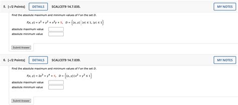 Solved Find The Absolute Maximum And Minimum Values Of F On
