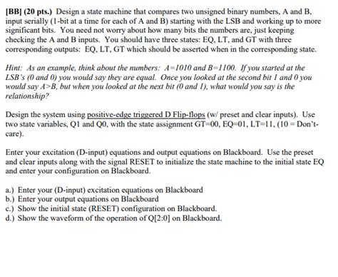 Solved Design A State Machine That Compares Two Unsigned