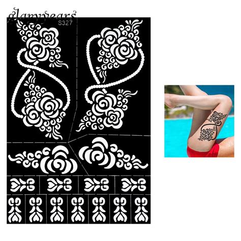 1 Piece Henna Tattoo Stencil Hollow Beauty Rose Flowers Women Body Art