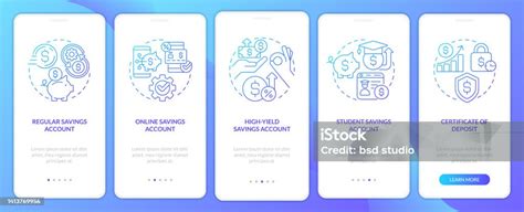 Types Of Saving Accounts Blue Gradient Onboarding Mobile App Screen Stock Illustration