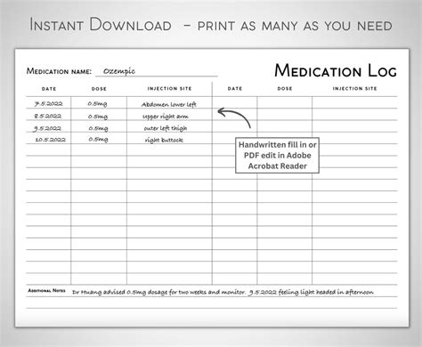Medication Tracker Minimalist Injection Log Medication Log