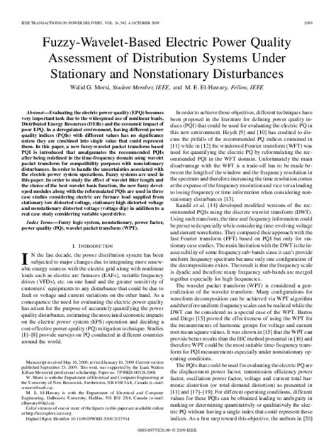 Pdf Fuzzy Wavelet Based Electric Power Quality Assessment Of Distribution Systems Under