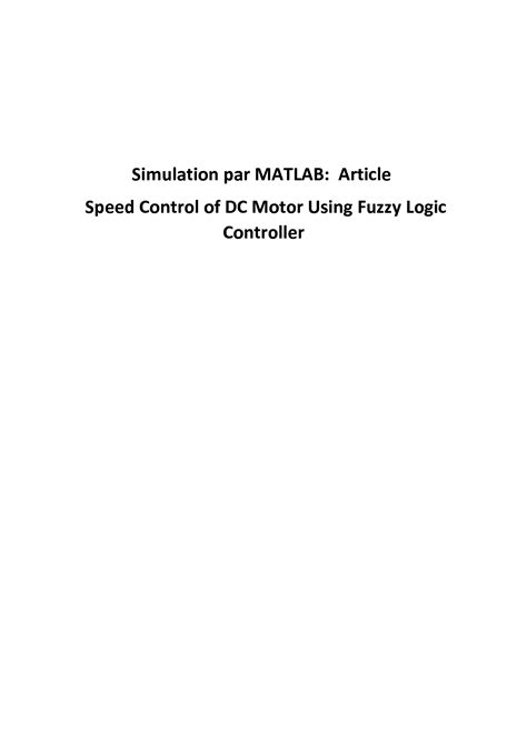 Solution Simulation Par Matlab Article Speed Control Of Dc Motor Using