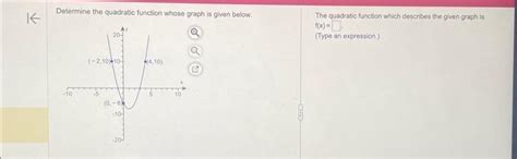 Solved Determine The Quadratic Function Whose Graph Is Given