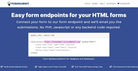 Formsubmit Easy To Use Form Backend Form Endpoints For Your Html