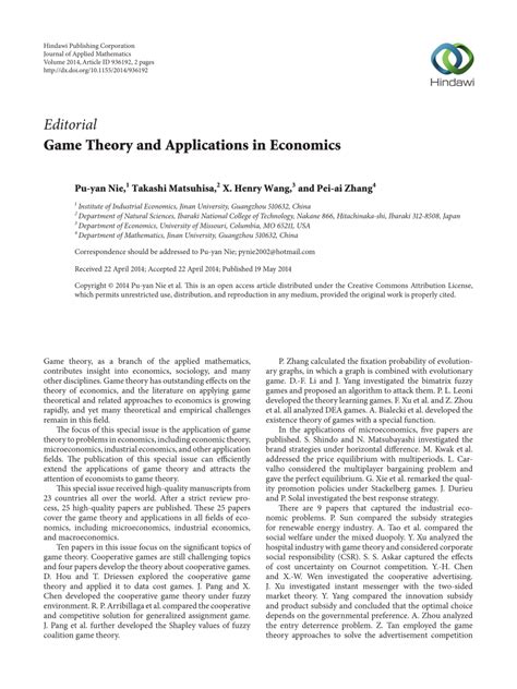 PDF Game Theory And Applications In Economics