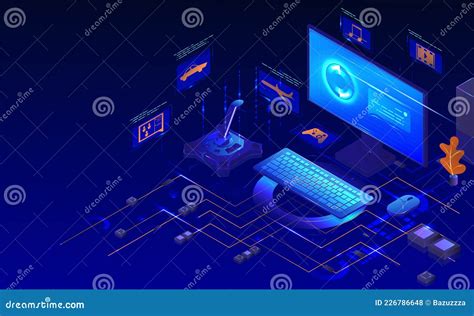 Computer Gaming Set Isometric Desktop Computer Monitor Keyboard