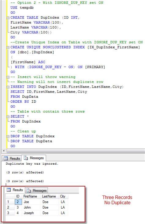 Sql Server Unique Nonclustered Index Creation With Ignoredupkey On A Transactional