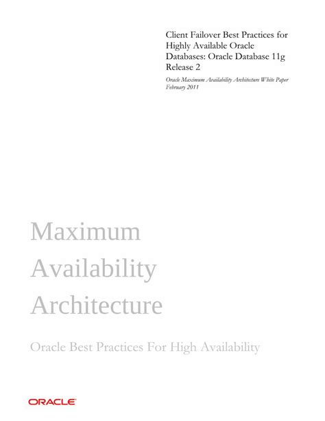 Pdf Maximum Availability Architecture · Client Failover Best Practices For Highly Available