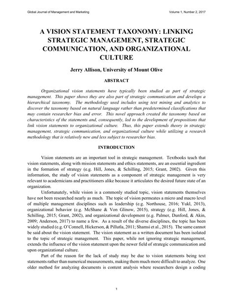Pdf A Vision Statement Taxonomy Linking Strategic Management