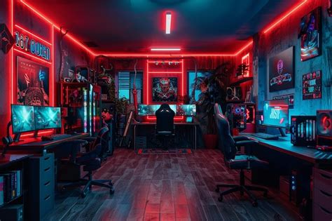 A Neonlit Gaming Themed Room Premium Ai Generated Image