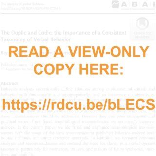 PDF The Duplic And Codic The Importance Of A Consistent Taxonomy Of Verbal Behavior