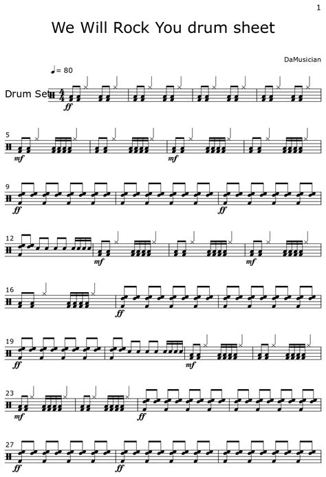 We Will Rock You Drum Sheet Sheet Music For Drum Set