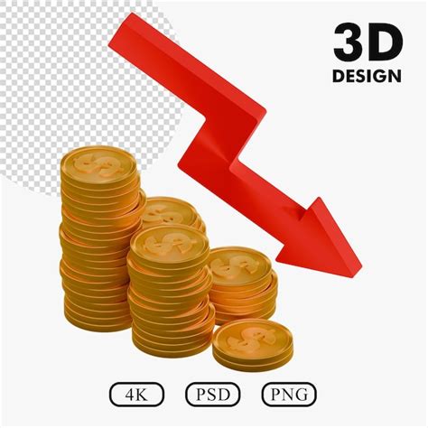 Premium PSD Stack Of Coin With Down Growth Arrow Icon Isometric