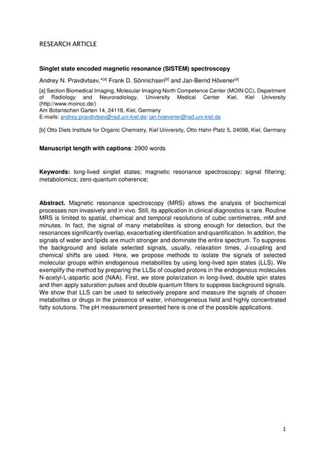 Pdf Singlet State Encoded Magnetic Resonance Sistem Spectroscopy