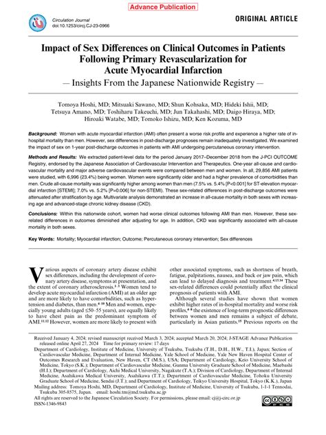 Pdf Impact Of Sex Differences On Clinical Outcomes In Patients Following Primary