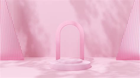 제품을 선보일 아치가있는 받침대 형태의 연단 모형 그림자가 있는 추상적인 배경 3d 렌더링 분홍에 대한 스톡 사진 및 기타 이미지 Istock