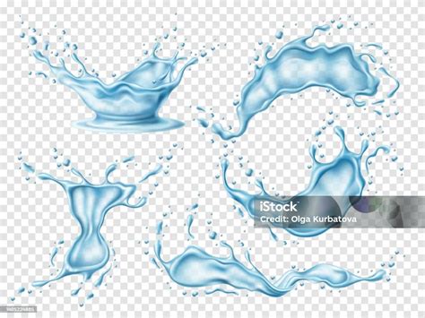 현실적인 물이 튀어 나온다 3d 고립 된 맑은 튀는 물 신선도 및 순도 아쿠아 흐르고 떨어지는 푸른 방울 소용돌이가있는 액체 파동 투명한 요소 완전한 벡터 세트 0명에 대한