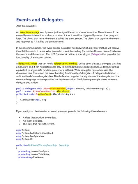 Events And Delegates Pdf Method Computer Programming C Sharp