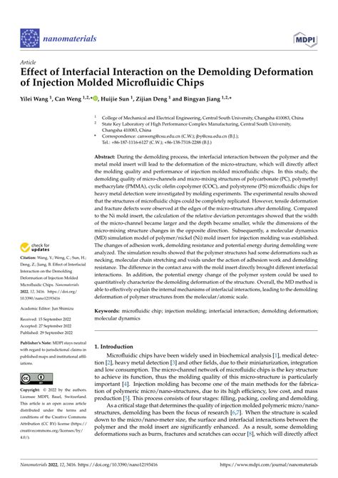 Pdf Effect Of Interfacial Interaction On The Demolding Deformation Of Injection Molded