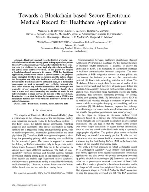 Pdf Towards A Blockchain Based Secure Electronic Medical Record For Healthcare Applications