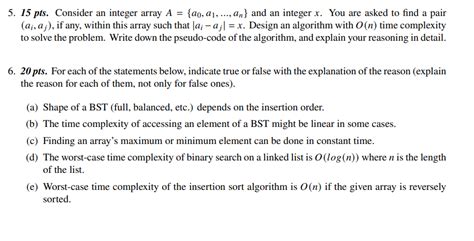 solved 5 15 pts consider an integer array a {a0 a1 … an}