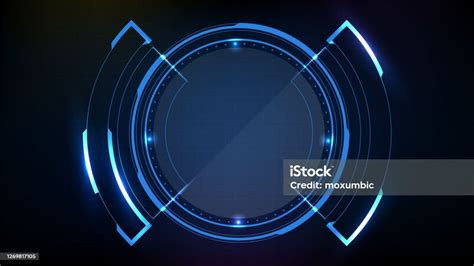추상적 미래지향적 인 배경 의 블루 서클 라운드 빛나는 기술 공상 과학 Fi 프레임 Hud Ui 0명에 대한 스톡 벡터 아트 및 기타 이미지 Istock