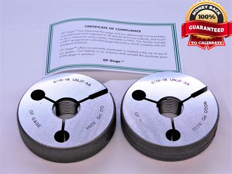 New 9 16 18 Unjf 3a Thread Ring Gages 5625 Go No Go P D S 5264