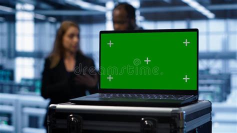 Mockup Laptop In Data Center Running Error Checking Software Monitoring Hardware Stock Image