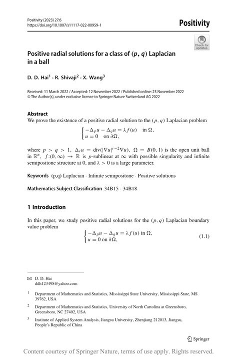 Positive Radial Solutions For A Class Of P Q Laplacian In A Ball Request Pdf