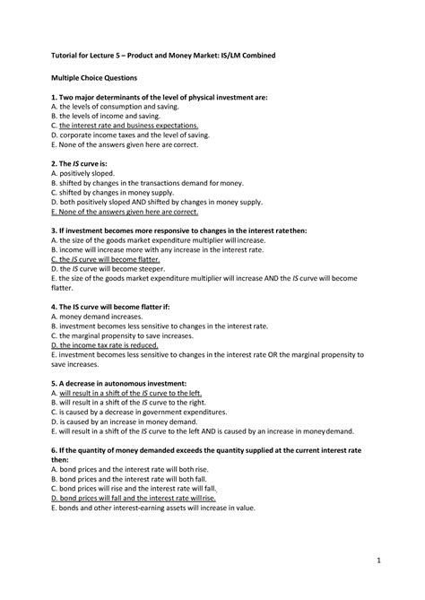Tutorial Answers Lecture 5 Product And Money Market Islm Combined Tutorial For Lecture 5