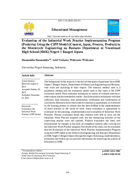 Pdf Evaluation Of The Industrial Work Practice Implementation Program Prakerin Using The