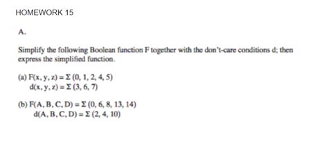 Solved Homework 15 A Simplify The Following Boolean