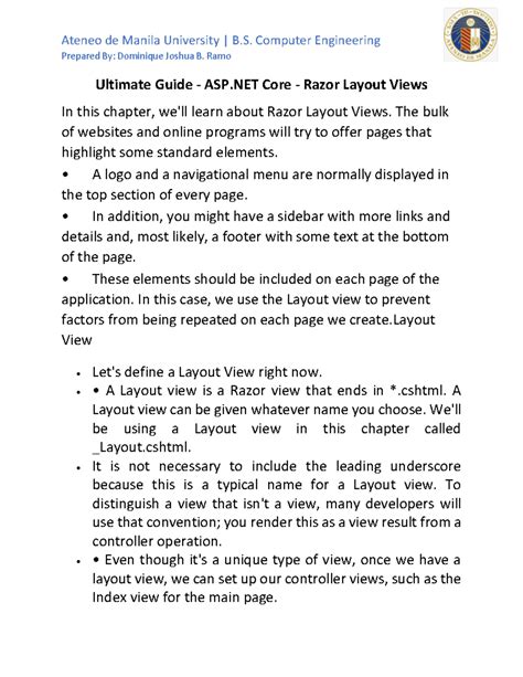 Ultimate Guide Aspnet Core Razor Layout Views Prepared By Dominique Joshua B Ramo