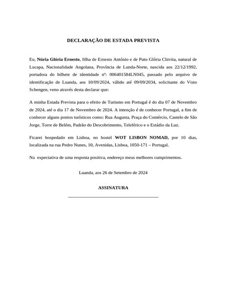 declaraÇÃo de estada prevista pdf