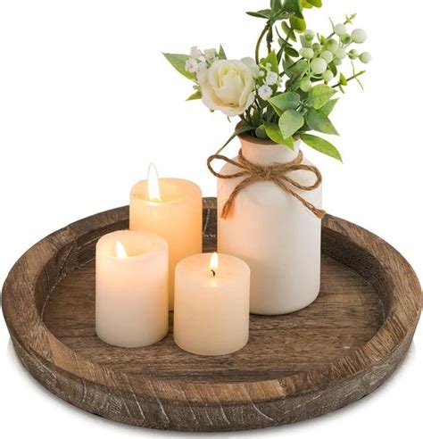 Houten Kaarsenhouder Met Lade Voor Boerderij Tafel Decoratieve Kaarsplaat Voor Bol