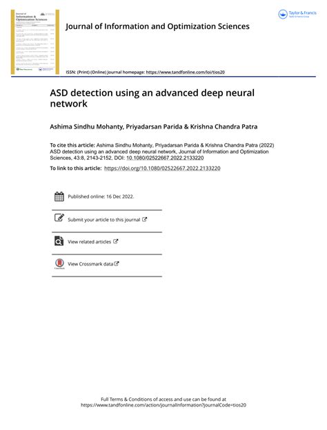 Pdf Asd Detection Using An Advanced Deep Neural Network