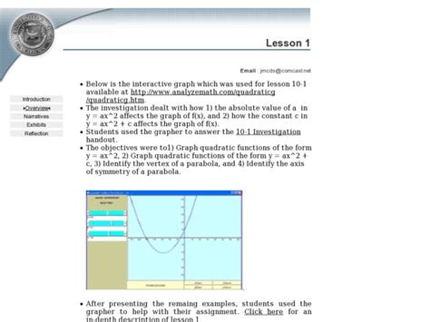 Lesson 1 Exploring Quadratic Graphs Lesson Plan For 8th 10th Grade