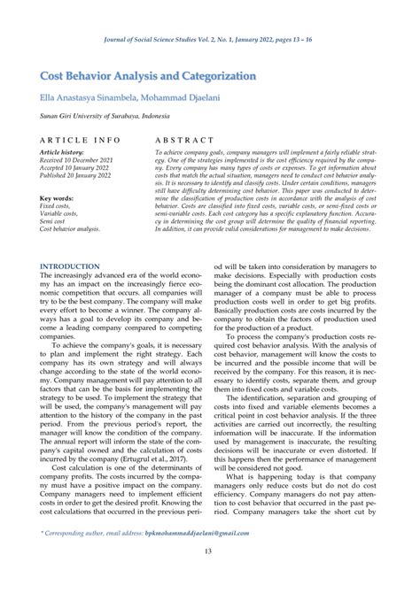 PDF Cost Behavior Analysis And Categorization