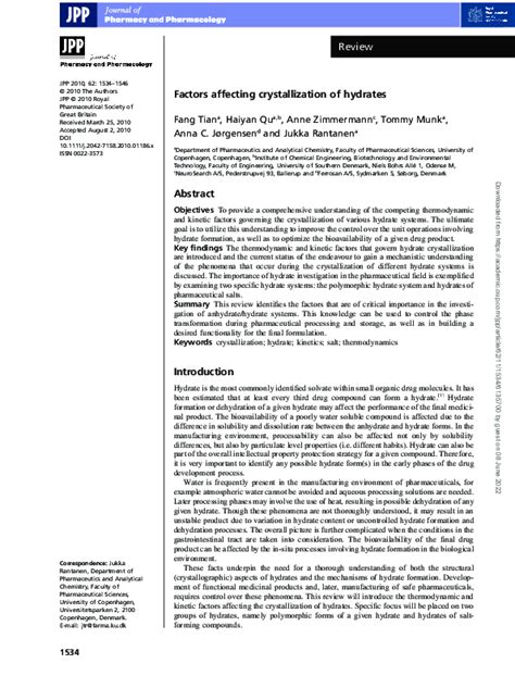 Pdf Factors Affecting Crystallization Of Hydrates