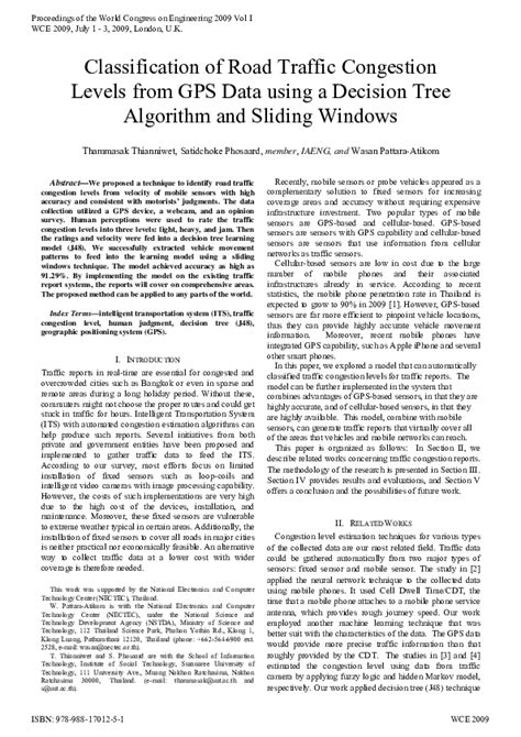 Pdf Classification Of Road Traffic Congestion Levels From Gps Data Using A Decision Tree