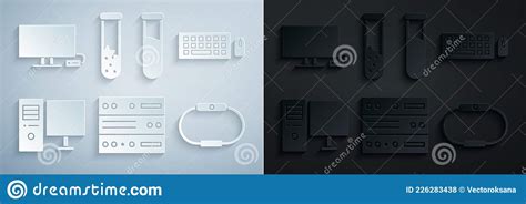 Set Server Data Web Hosting Keyboard And Mouse Computer Monitor Smartwatch Test Tube Flask