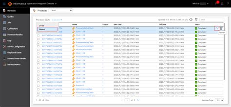 Restarting A Process From The Application Integration Console