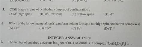 Cfse Is Zero In Case Of Octahedral Complex Of Configuration Filo