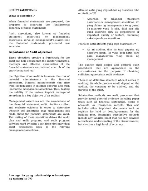 Script Auditing Lecture Notes Script Auditing What Is Assertion When Financial Statements