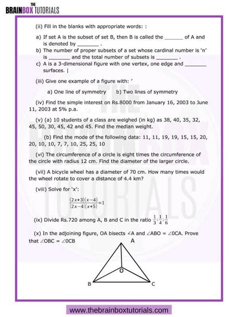 Icse Class 7 Mathematics Sample Paper For 2020 2021