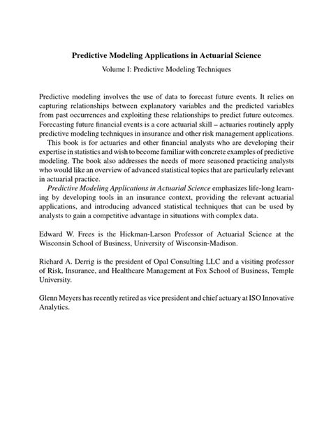 Predictive Modelling Applications In Actuarial Science Volume1 Pdf Pdf Actuarial Science