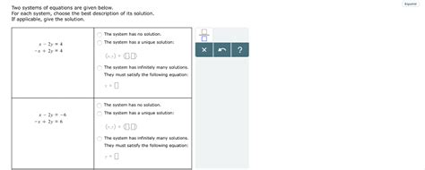 Solved Two Systems Of Equations Are Given Below For Each