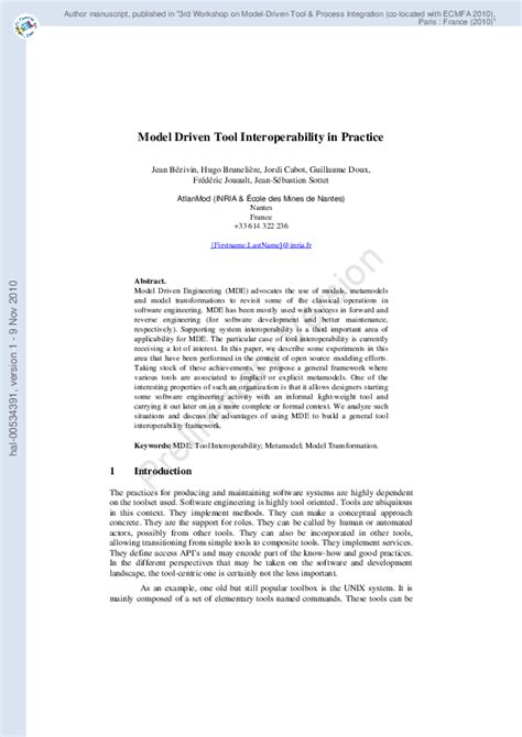Pdf Model Driven Tool Interoperability In Practice