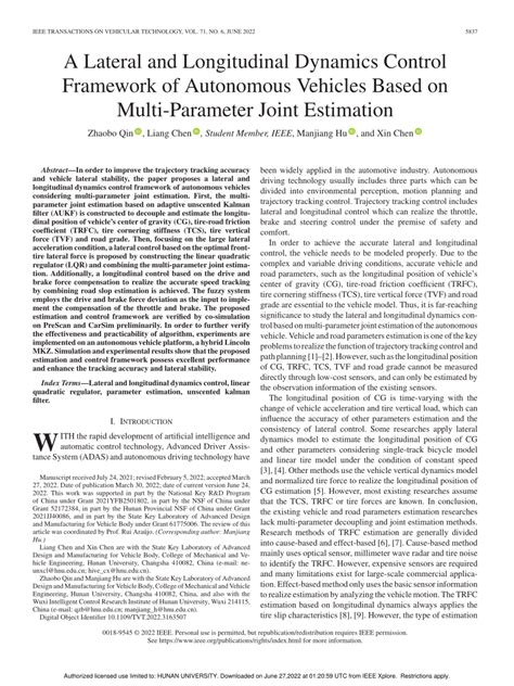 Pdf A Lateral And Longitudinal Dynamics Control Framework Of Autonomous Vehicles Based On